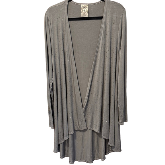 Vocal | Sweaters | Vocal Gray Open Front Cardigan Embellished With ...